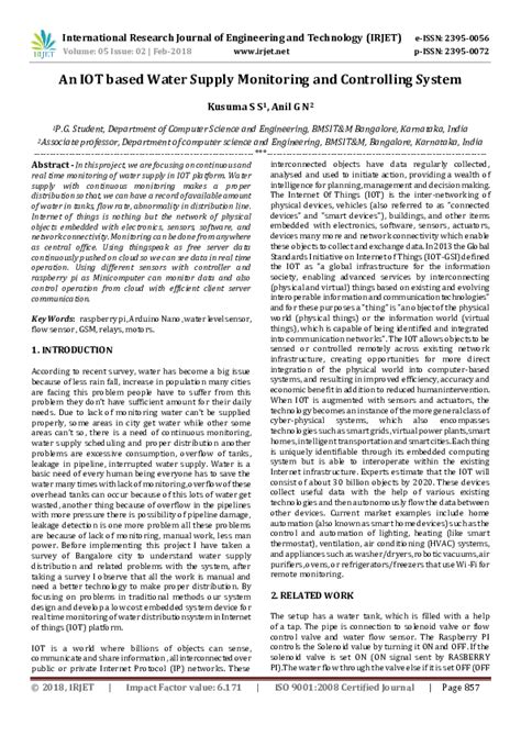 Pdf An Iot Based Water Supply Monitoring And Controlling System