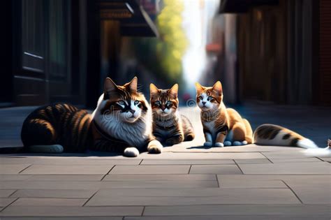 Group Of Homeless Cats In The City Stock Illustration Illustration Of
