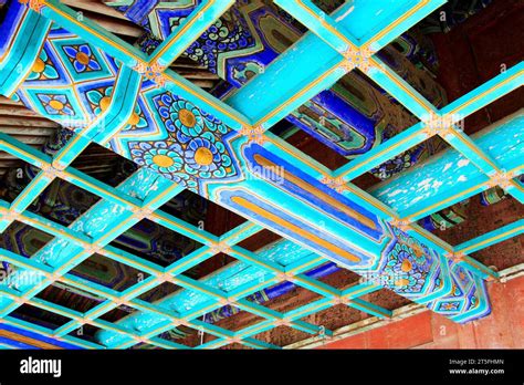 Ceiling Paint Chinese Traditional Landscape Architecture Closeup Of