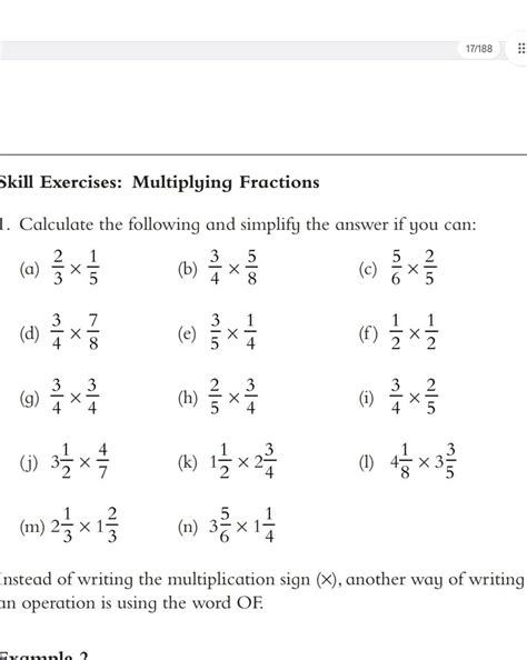 Skill Exercises Multiplying Fractions 1 Calculate The Following And Sim