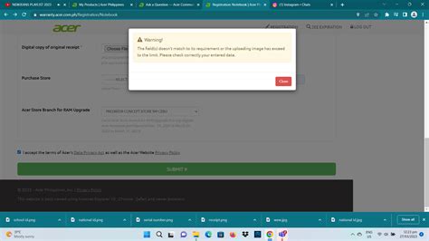 Error In Registering In Acer Warranty The Field S Doesn T Match To