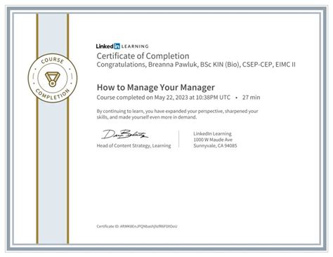 Breanna Pawluk Bsc Kin Bio Csep Cep Eimc Ii On Linkedin Certificate Of Completion