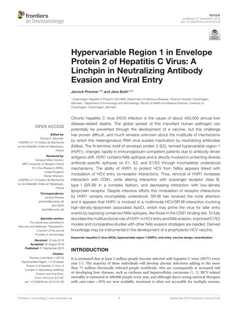 Pdf Hypervariable Region 1 In Envelope Protein 2 Of Hepatitis C Virus
