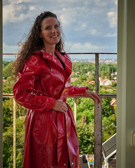 Rainwear From Sweden On Instagram Anna In Shiny Red Retro Raincoat