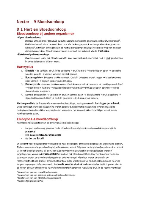 Biologie H Bloedsomloop VWO Samenvatting Nectar Nectar Bloedsomloop Hart En
