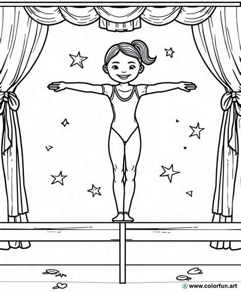 Dibujo Para Colorear De Gimnasia En La Viga Para Niños Descargar O