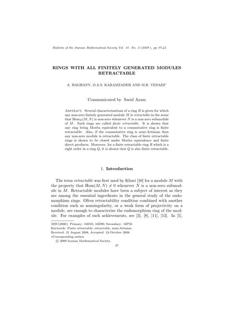 Pdf Rings With All Finitely Generated Modules Retractable