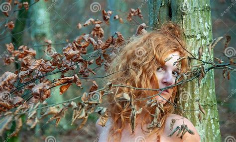 Sensual Portrait Of Young Beautiful Naked Redhead Woman In The Autumn