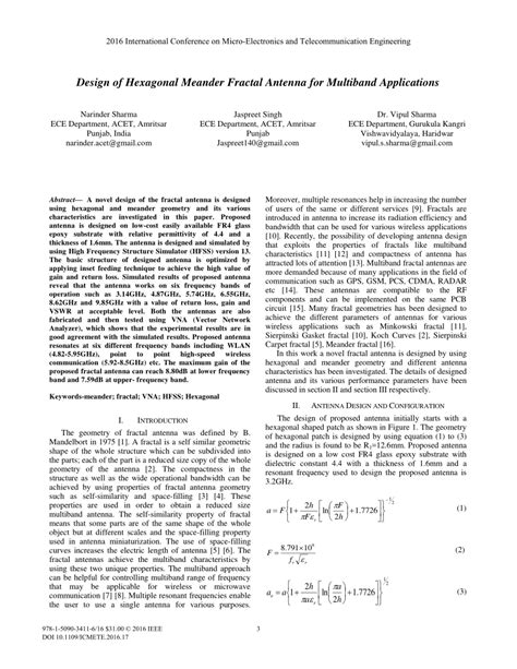 Pdf Design Of Hexagonal Meander Fractal Antenna For Multiband