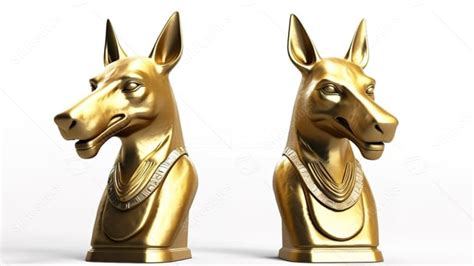 무료 선명한 흰색 배경을 배경으로 3d 금으로 된 빛나는 아누비스 개 머리 이집트 조각상 Ppt 배경 Slidesdocs