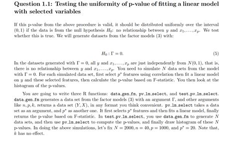 Question 1 1 Testing The Uniformity Of P Value Of Chegg Com