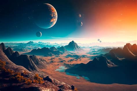 Premium Photo Space Landscape View From Surface Of Planet Martian