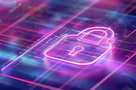 Digital Grid With Neon Lock Icon In Translucent Cloud Abstract Vibrant