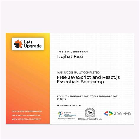 Nujhat Kazi On Linkedin Letsupgrade Javascript React Bootcamp Share Certificate