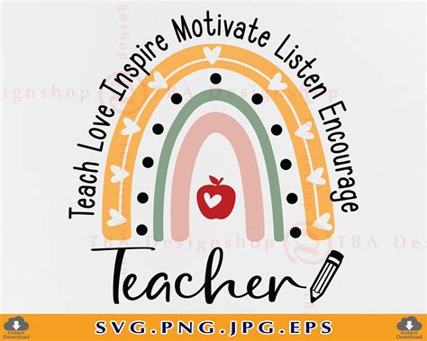 Teach Love Inspire Motivate Listen Encourage Svg Teacher Shirt Saying