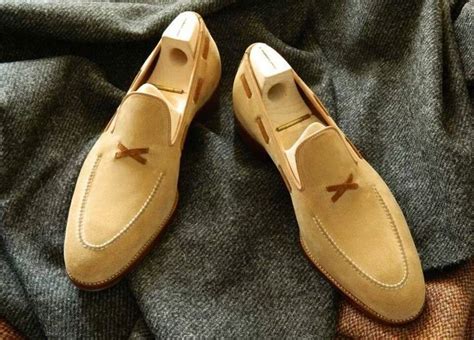 Handcrafted Suede Leather Tussle Shoes Beige Bespoke Casual Dress
