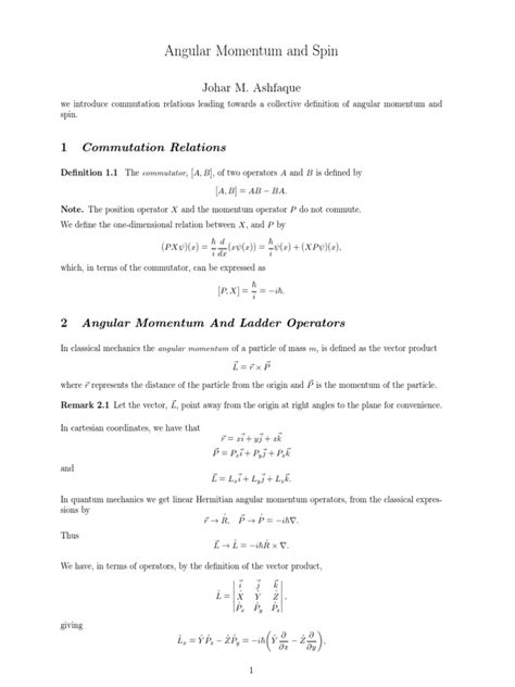 angular momentum and spin pdf spin physics eigenvalues and
