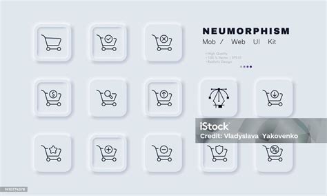 장바구니 세트 아이콘이있는 온라인 상점을위한 버튼 퍼센트 방패 플러스 마이너스 추가 제거 별 화살표 돋보기 달러 십자가 틱 판매 개념 신형성 비즈니스용 벡터 줄 아이콘
