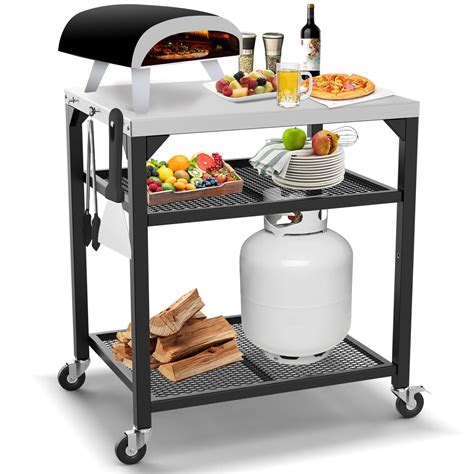 BBQMall Upgrade Pizza Oven Table Cart For Ooni Ninja Woodfire Blackstone Griddle Bertello