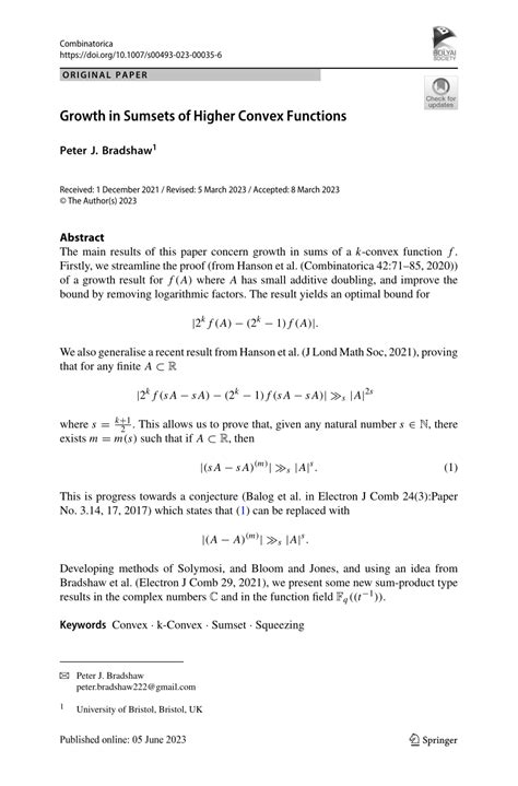 Pdf Growth In Sumsets Of Higher Convex Functions