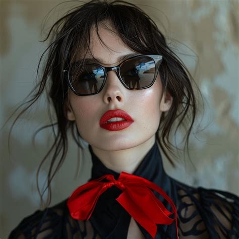 Premium Photo Woman Wearing Sunglasses And Red Bow Tie