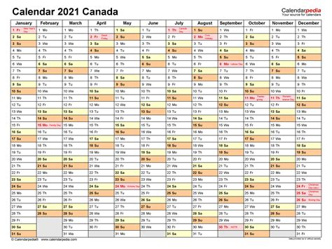 Canada Calendar 2021 Free Printable Pdf Templates