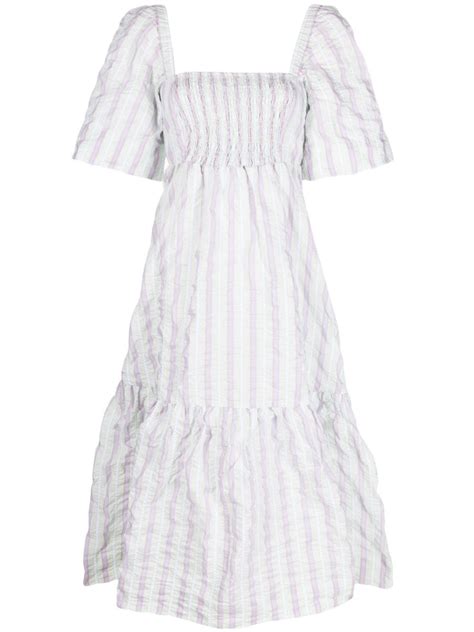 Ganni Square Neck Organic Cotton Midi Dress Green Editorialist