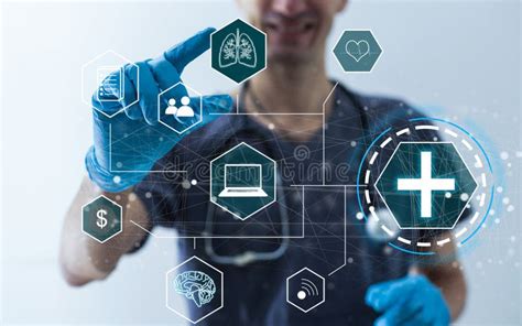 Medical Technology Concept The Doctor Presses Virtual Stock