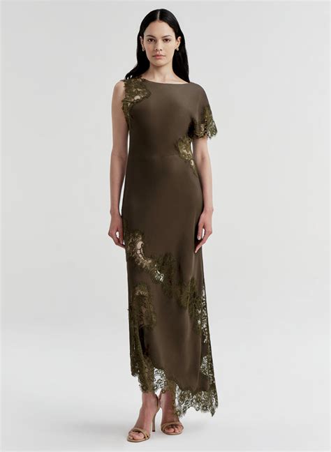 A L C Alessia Textured Satin And Lace Maxi Dress