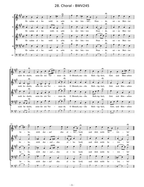 Bwv24528 Chorale Sheet Music For Soprano Alto Tenor Bass Voice And More Instruments Church