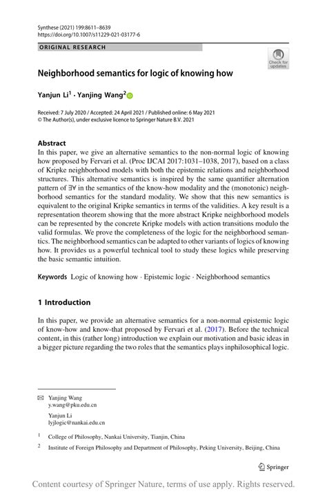 Neighborhood Semantics For Logic Of Knowing How Request Pdf