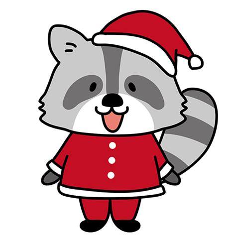 サンタの衣装を着たアライグマの無料 フリー イラスト かわいい手描きの無料素材てがきっず保育園小学校介護施設にぴったりのフリー素材イラスト