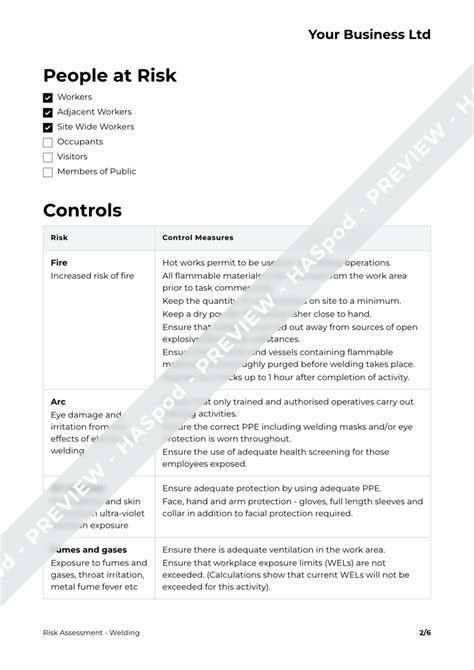 Welding Risk Assessment Template Haspod