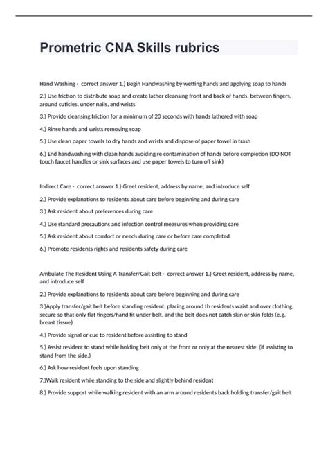 Prometric Cna Skills Rubrics Question N Answers Rated A 2024 2025 Prometric Cna Stuvia Us