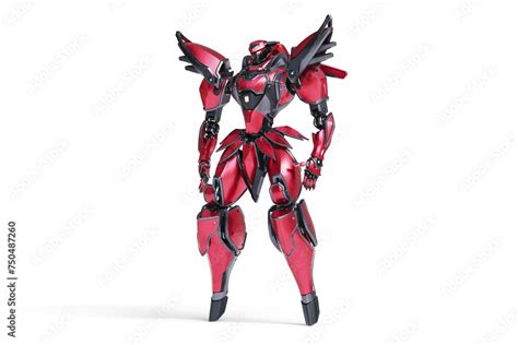 Full Body Science Fiction Mech Samurai Warrior With Black And Red Scratched Armor Metal Concept