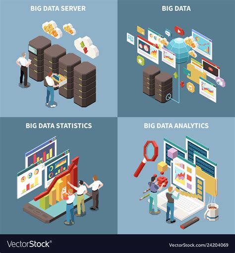 Big Data Analytics Isometric Icon Set Royalty Free Vector