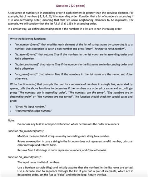 Solved Question Points A Sequence Of Numbers Is In Chegg