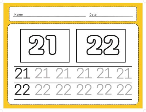 Number 21, 22 tracing practice worksheet with for kids learning to ...