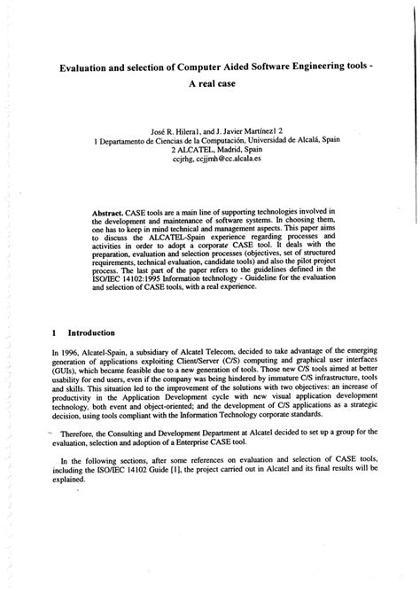 Pdf Evaluation And Selection Of Computer Aided Software Engineering Tools A Real Case