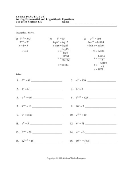 solving exponential and logarithmic equations section 8 6 lesson plan