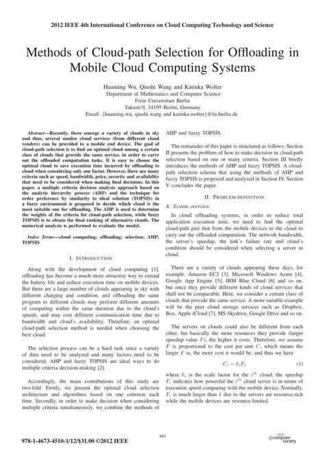 Pdf Methods Of Cloud Path Selection For Offloading In Mobile Cloud Computing Systems