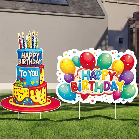 2 Pack Birthday Yard Signs Colorful Happy Birthday Lawn