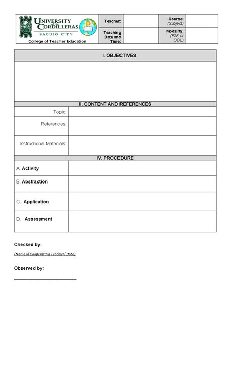 Lesson Plan Template Special Education College Of Teacher Education