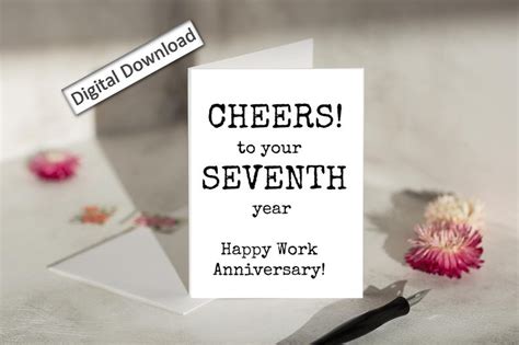 Printable Seventh Work Anniversary Card 4x6 Instant Download Etsy