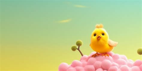 There Is A Small Yellow Bird Sitting On Top Of A Pink Cloud Generative