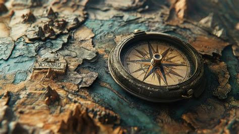 Adventure Inspired Image Of A Magnetic Compass On A Map Stock