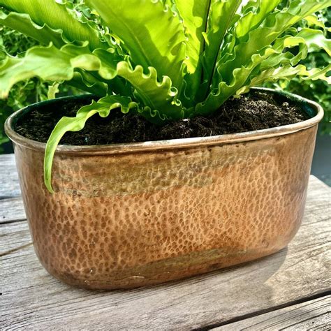 A Rectangular Indoor Planter With A Vintage Copper Finish By London