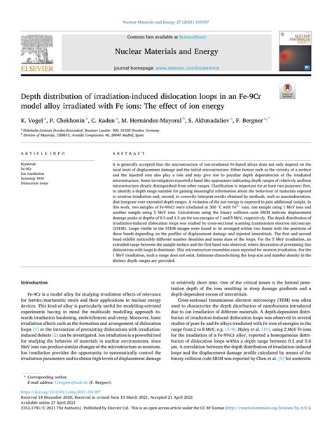 Pdf Depth Distribution Of Irradiation Induced Dislocation Loops In An