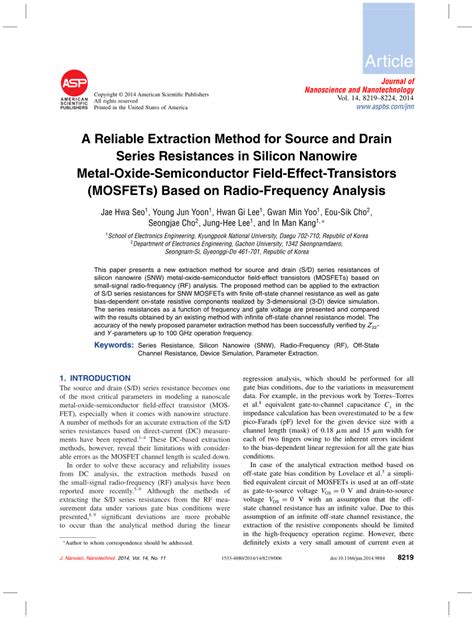 Pdf A Reliable Extraction Method For Source And Drain Series Resistances In Silicon Nanowire