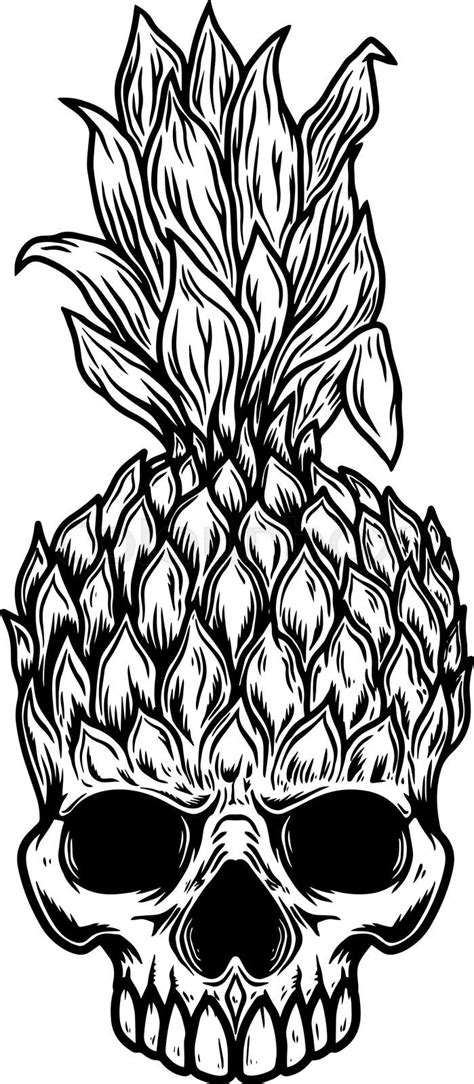 Illustration Of Pineapple Skull Design Element For Poster Card